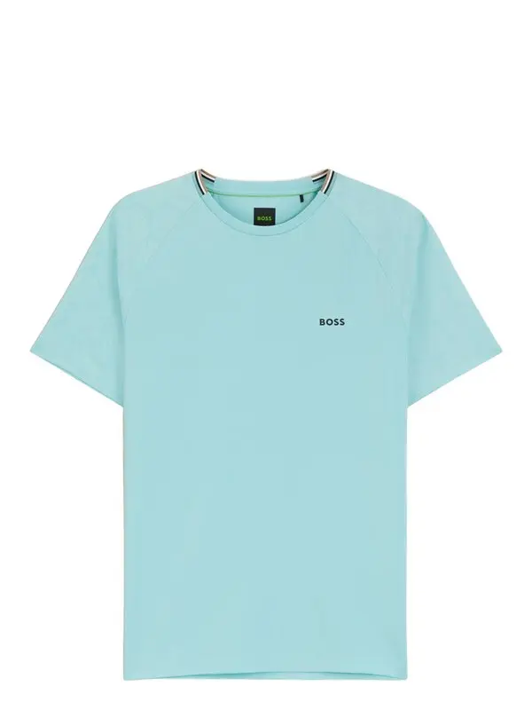 BOSS Active Moisture-wicking T-shirt With Tennis-ball Eming - Light Blue