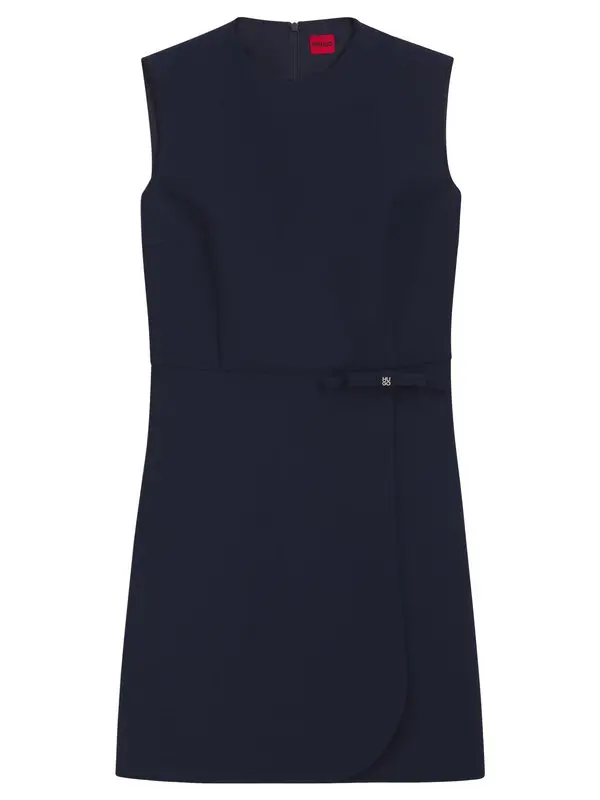 Hugo A-line Dress With Logo Bow Detail - Blue