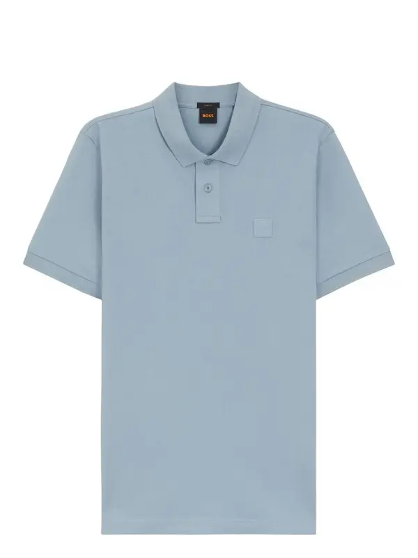 BOSS Stretch-cotton Slim-fit Polo Shirt With Logo Patch - Light Blue