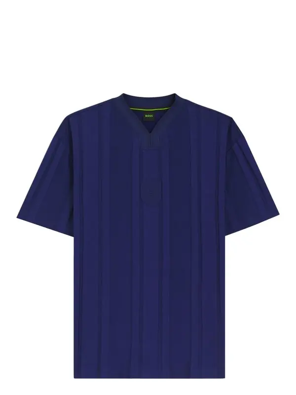 BOSS Textured-stripe T-shirt In Cotton - Blue