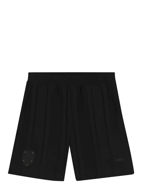 BOSS Cotton Jersey Shorts With Matte And Lustrous Stripes - Black