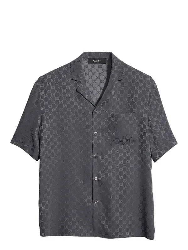 Gucci Gg Silk Jacquard Bowling Shirt - Grey