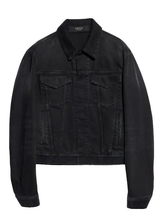 Gucci Washed Cotton Denim Jacket With Web Detail - Black