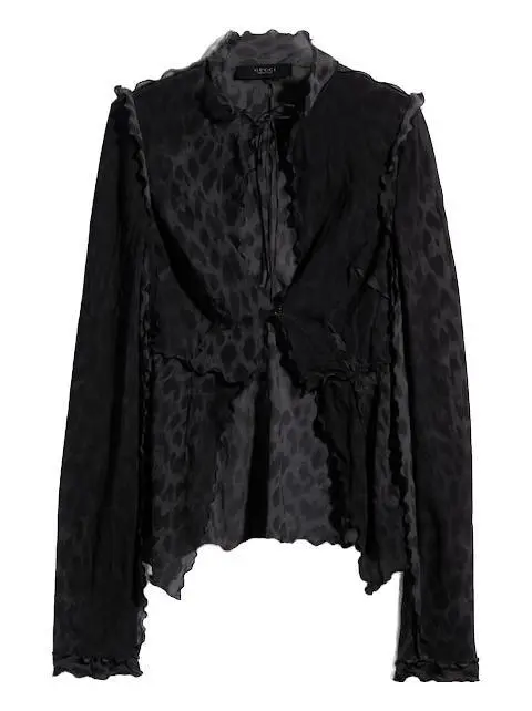 Gucci Printed Silk Blend Shirt With Frill Trim - Black