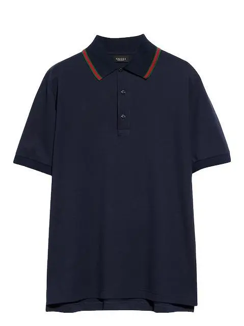 Gucci Cotton Jersey Piquet Polo Shirt - Blue