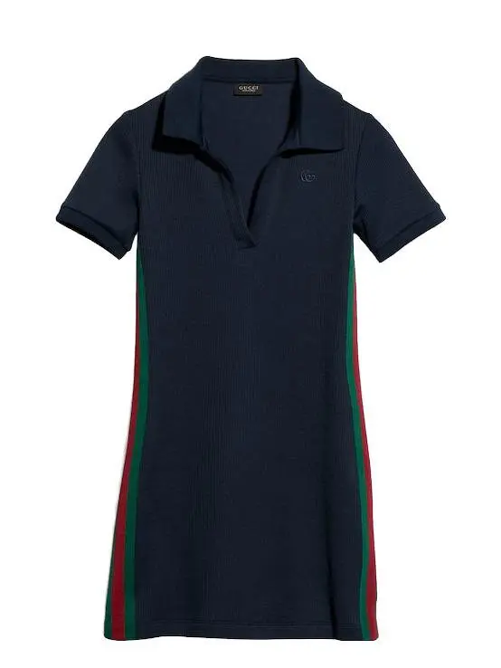 Gucci Rib Cotton Jersey Dress With Web Inserts - Blue