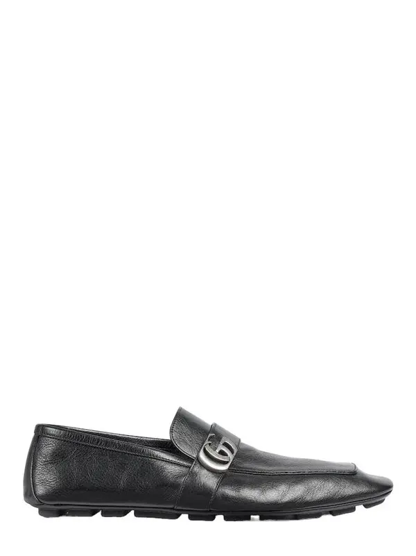 Gucci Double G Leather Driver Loafers - Black