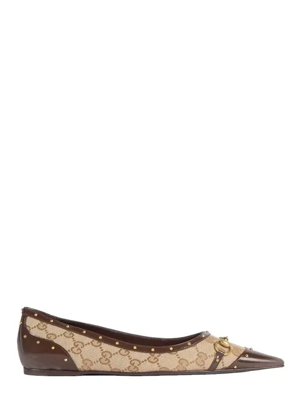 Gucci Savoy Gg Canvas Ballerina Flats With Horsebit Detail - White