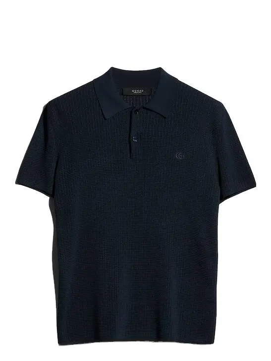 Gucci Technical Knit Fabric Polo Shirt With Embroidery - Blue