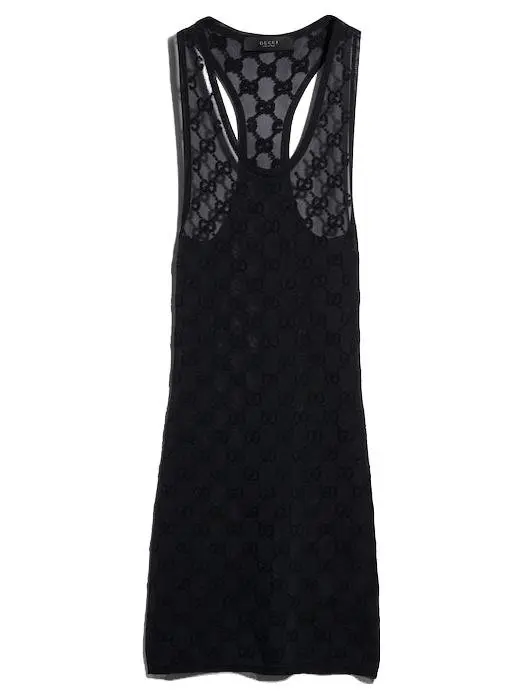 Gucci Fine Crêpe Viscose Dress With Gg Cotton Bouclé Embroidery - Black