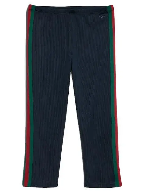 Gucci Rib Cotton Jersey Pants With Web Detail - Blue