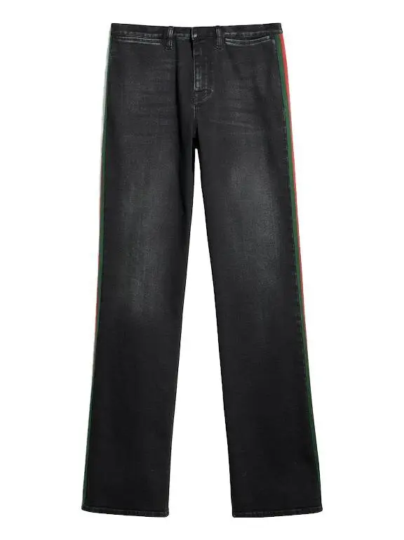 Gucci Stretch Cotton Denim Pants With Web Detail - Blue