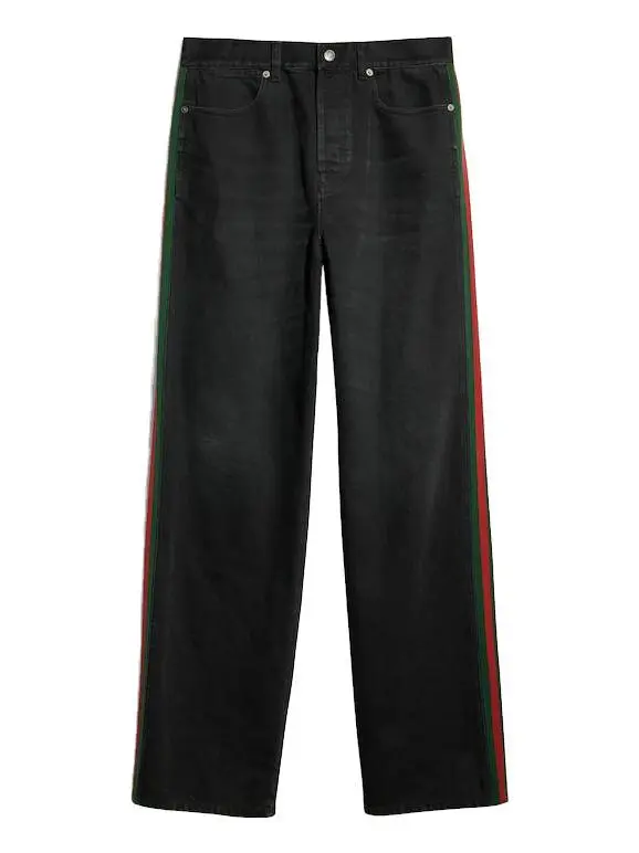 Gucci Cotton Denim Pants With Web Insert - Black