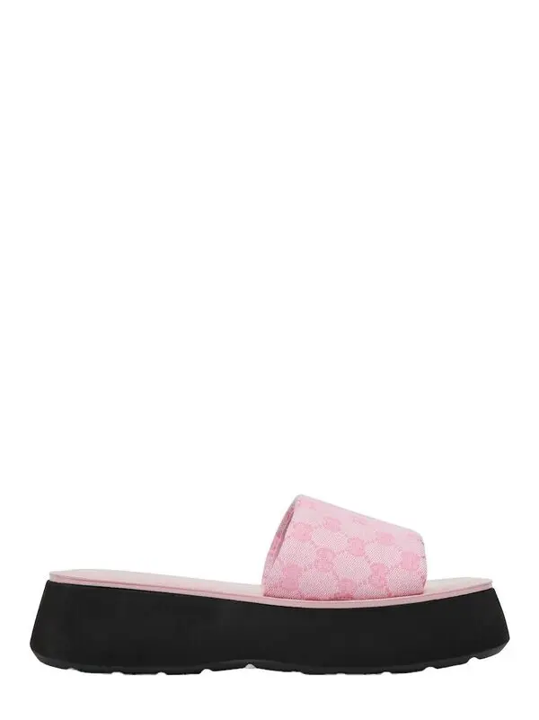 Gucci Gg Canvas Flatform Slide Sandals - Pink