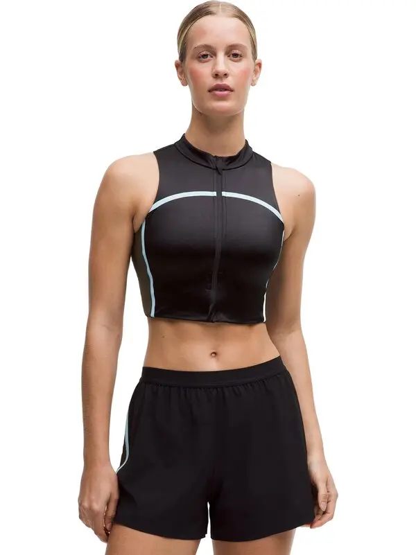 Lululemon Satin Shine Full-zip Tank Top Medium Support - Black/walnut Crunch/foam Cloud