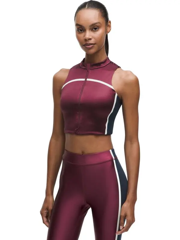 Lululemon Satin Shine Full-zip Tank Top Medium Support - Burgundy Bay/true Navy/light Ivory