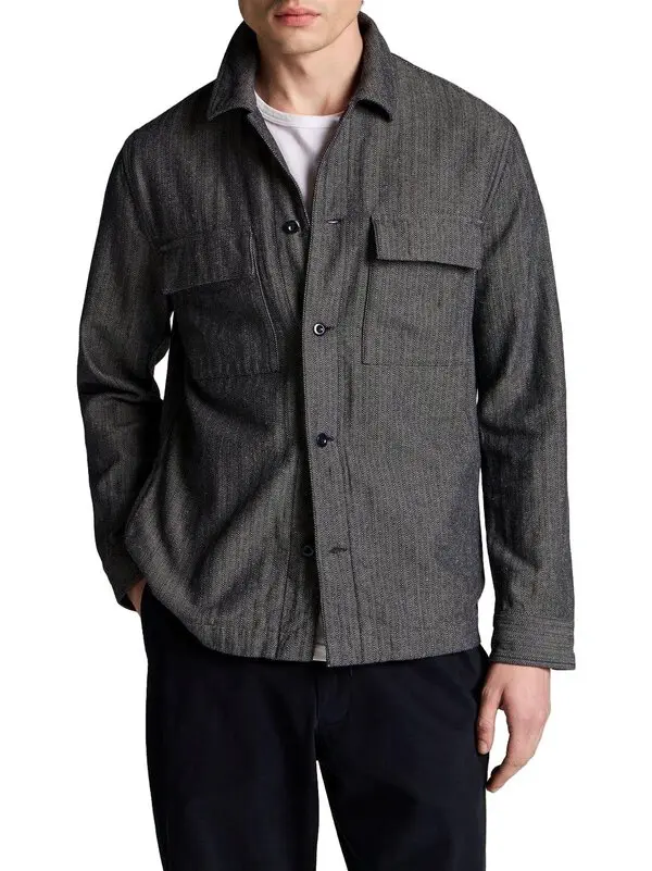 Vince Herringbone Cotton-linen Overshirt - Coastal Blue