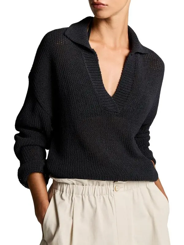 Vince Italian Coated Cotton-blend Polo Sweater - Ink