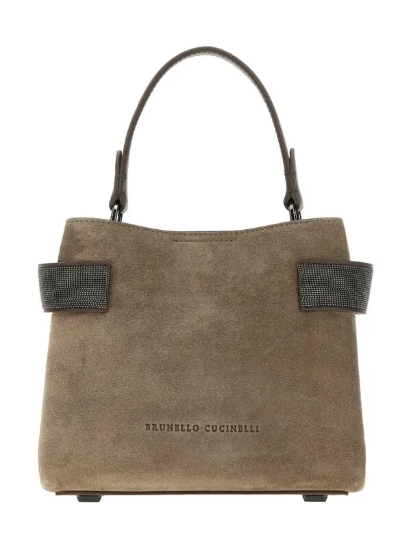 Brunello Cucinelli Suede Handbag With Embellished Straps - Brown