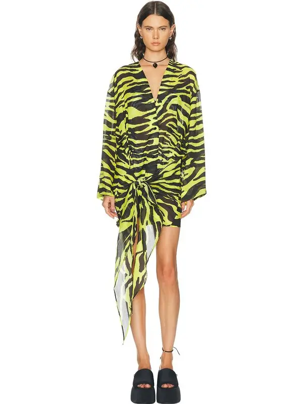 Attico Zebra Print Wrap Mini Dress - Black & Yellow