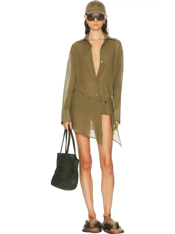 Attico Army Cotton Shirt Mini Dress - Military Green