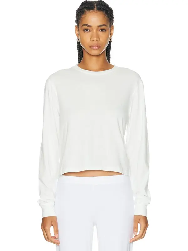 Eterne Cotton Modal Long Sleeve Boxy Tee - Ivory