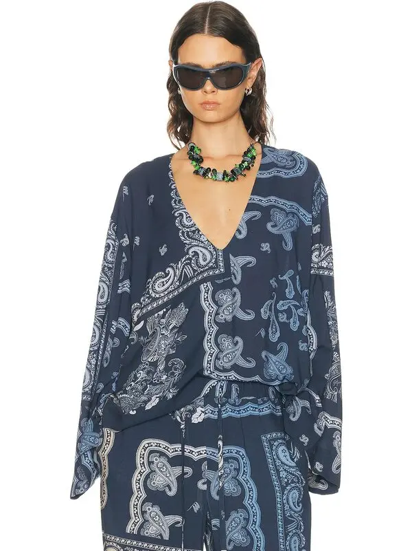 Attico Paisley V-neck Blouse - Degrade Blue