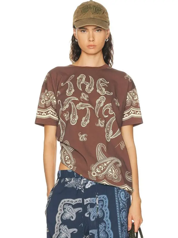 Attico Paisley T-shirt In Brown - Dark Brown & Yellow