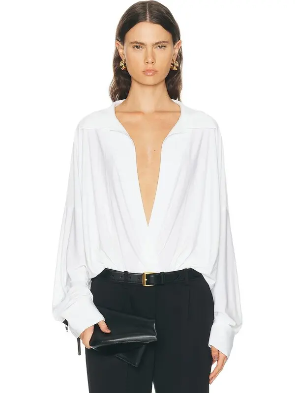Norma Kamali Oversized Boyfriend Shirt Bodysuit - Snow White