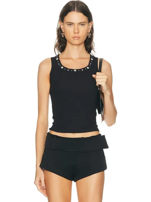 Versace Embroidered Tank Top With Stud Detailing - Black