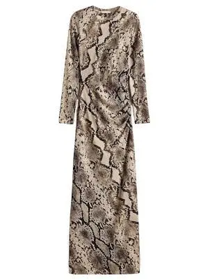 H&m X Stella Mccartney Snakeskin Print Mesh Maxi Dress - Beige
