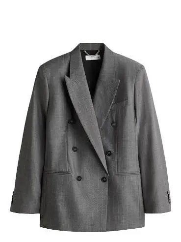 H&m Stella Mccartney Double-breasted Wool Blazer - Dark Grey/pinstriped
