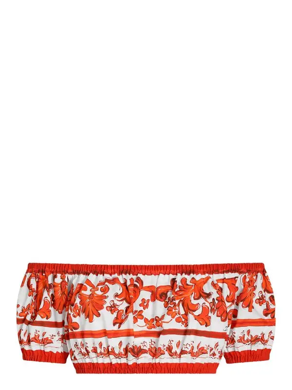 Dolce & Gabbana Majolica-print Poplin Off-the-shoulder Top - Multicolor