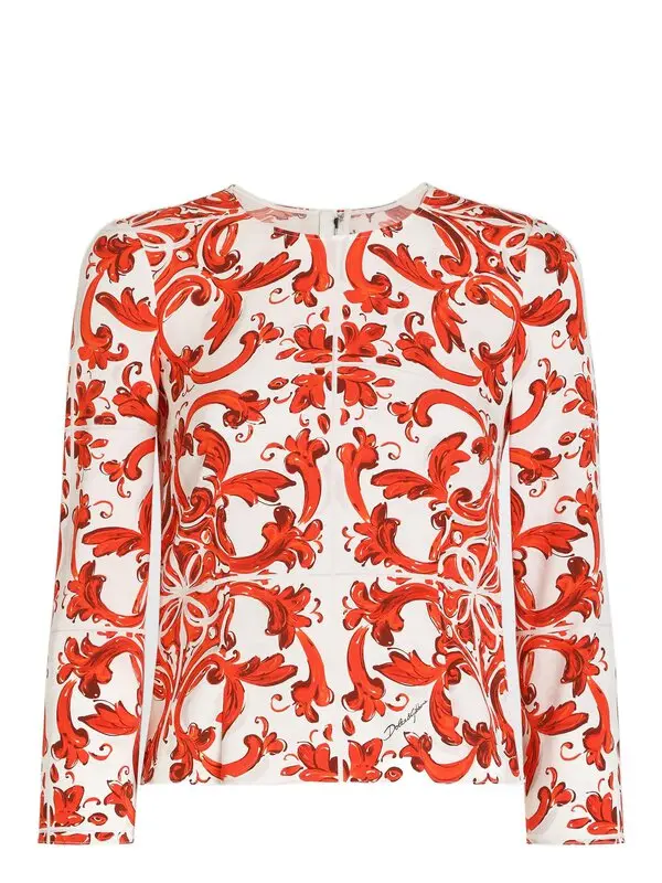 Dolce & Gabbana Majolica-print Charmeuse Fitted Top - Multicolor