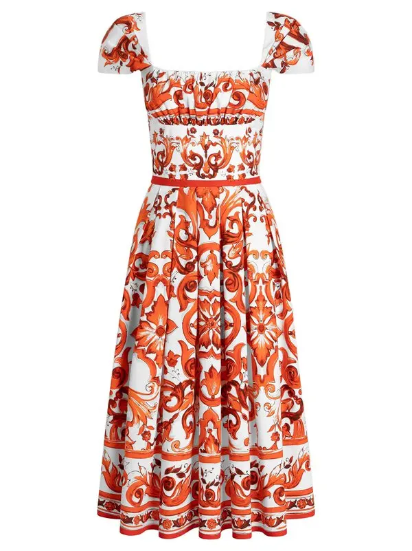 Dolce & Gabbana Majolica-print Poplin Midi Dress - Multicolor
