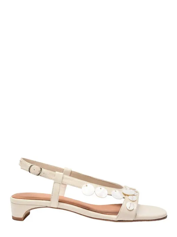 NAGUISA Roses Ecru Gloss Patent Leather Sandals With Mother-of-pearl Embellishments - White