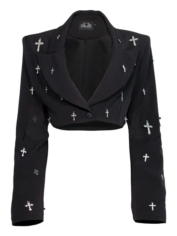 VAZAF Saint Cropped Blazer With Embellishments - Black