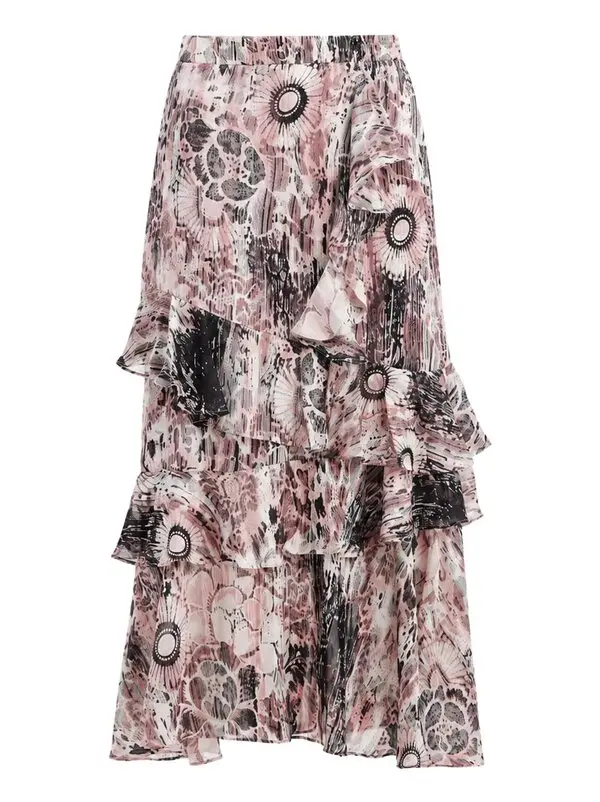 SMART AND JOY Chiffon Maxi Skirt With Ruffles And Floral Print - Pink
