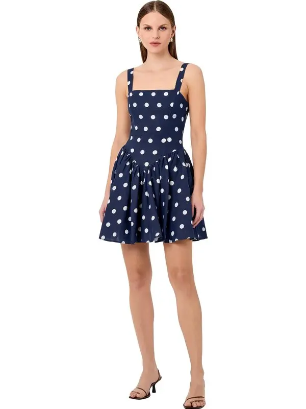 NICHOLAS Vittoria Polka Dot Mini Dress - Navy Polka Dot