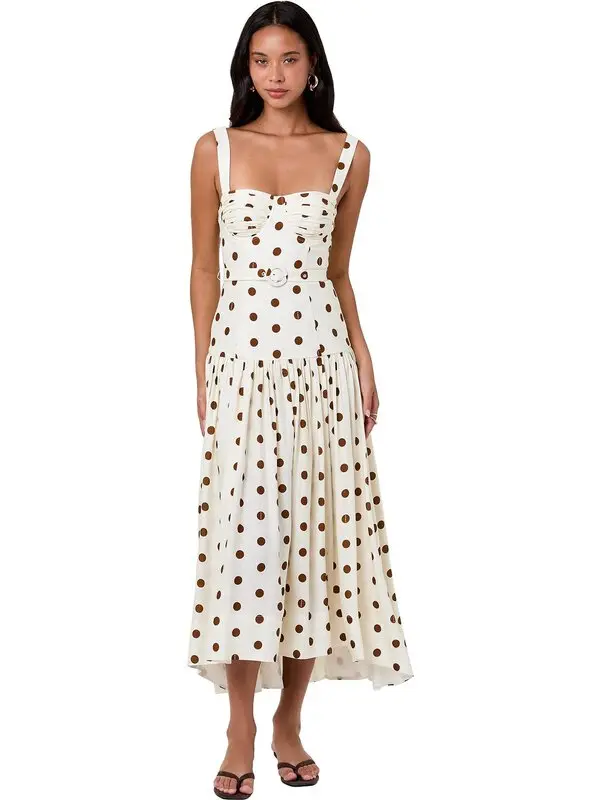 NICHOLAS Drenica Polka Dot Belted Midi Dress - Ivory / Spice Polka Dot
