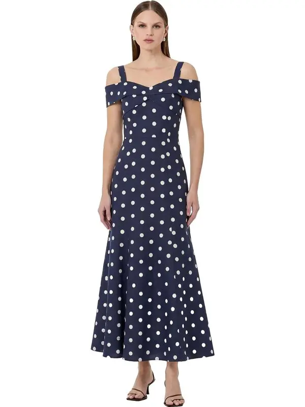 NICHOLAS Ivana Polka Dot Off-the-shoulder Maxi Dress - Navy Polka Dot