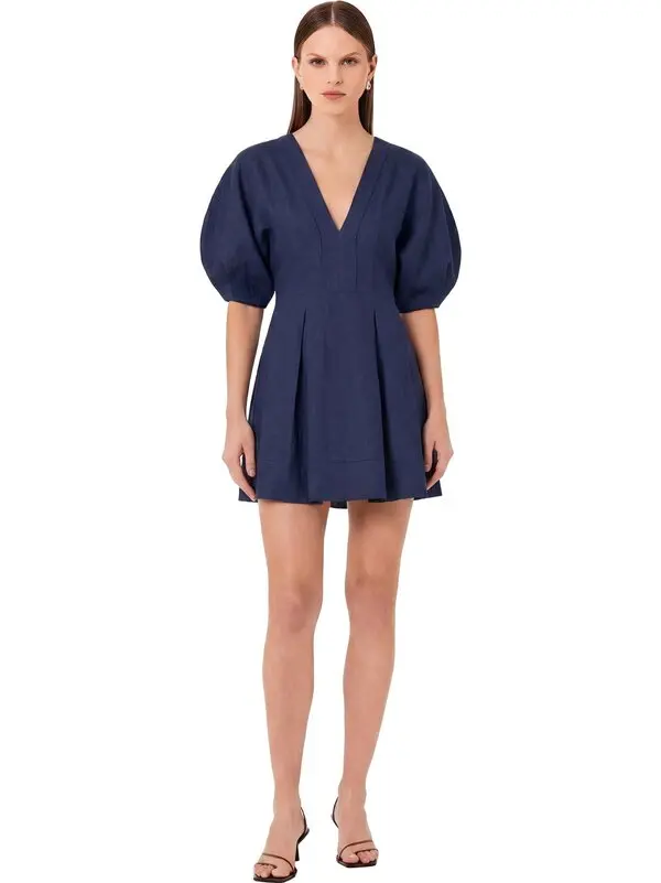 NICHOLAS Josefa Dress With V-neck And Puff Sleeves - Midnight