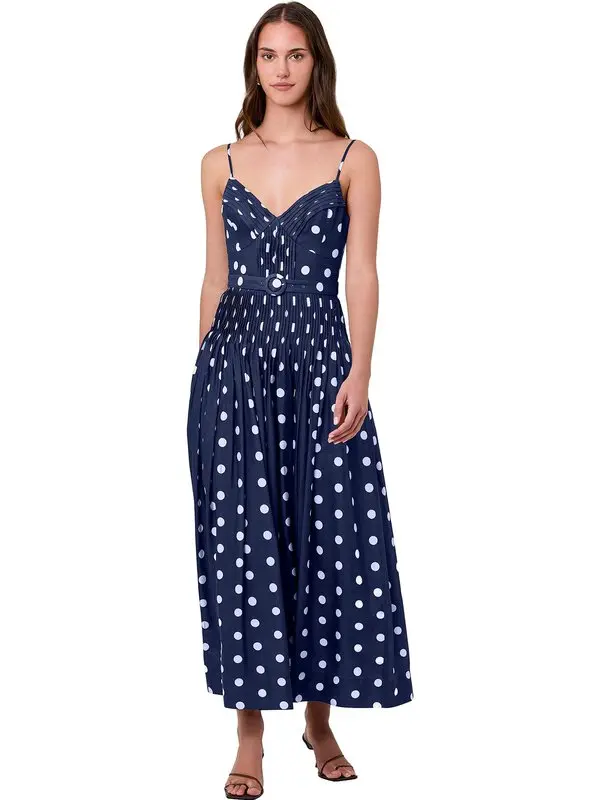 NICHOLAS Mireille Polka Dot Belted Maxi Dress - Navy Polka Dot