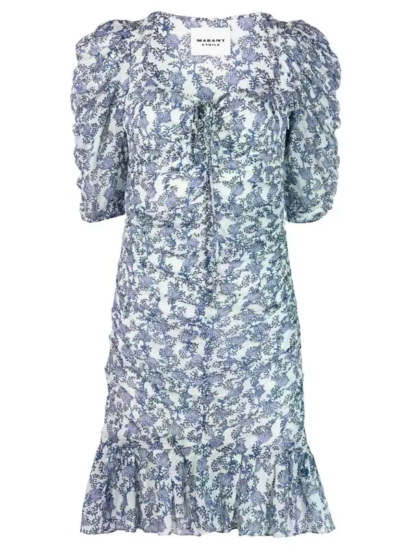 MARANT ETOILE Floral Print Ruched Mini Dress - Blue