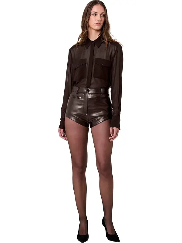 NICHOLAS Chloe Sheer Button-up Shirt With Dual Pockets - Espresso