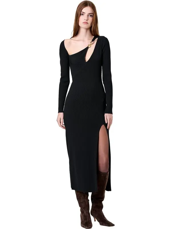 NICHOLAS Ginerva Ribbed Midi Dress With Cut-out Detail - Black