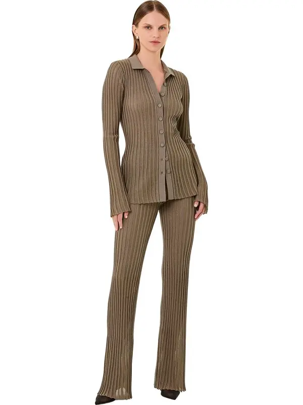 NICHOLAS Mireya Ribbed Knit Pants - Oyster Lurex