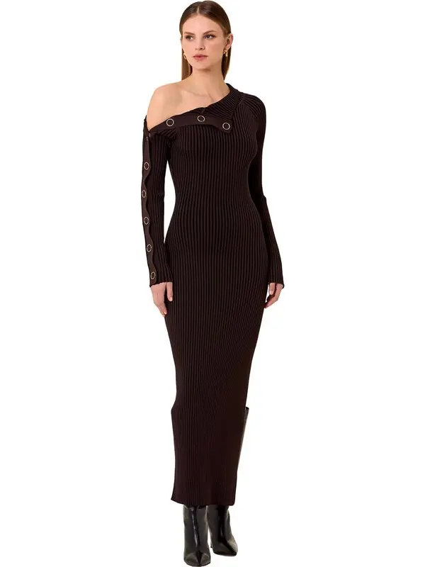 NICHOLAS Adina Knit Maxi Dress With Button Detail - Espresso