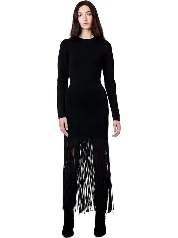 NICHOLAS Fiorella Dress With Fringe Hem - Black