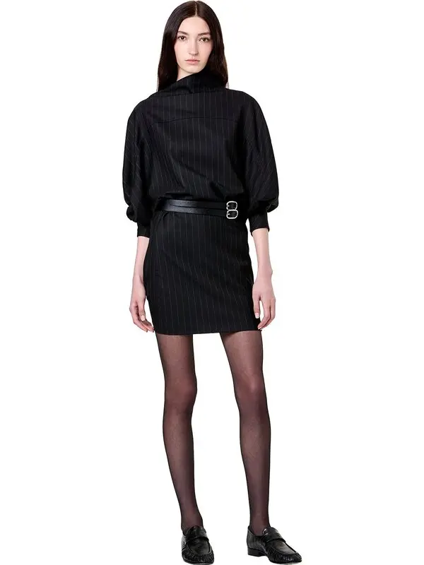 NICHOLAS Anika Dress With Pinstripe Detail And High Neck - Black